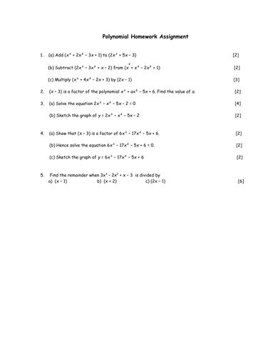 Polynomials Sheet | Teaching Resources
