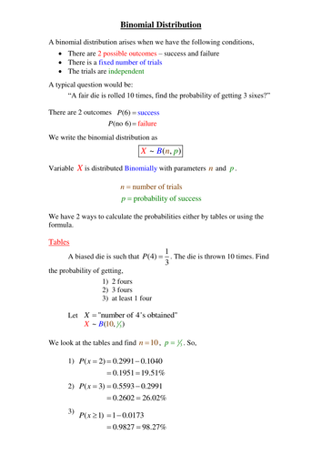 Binomial Distribution Information | Teaching Resources