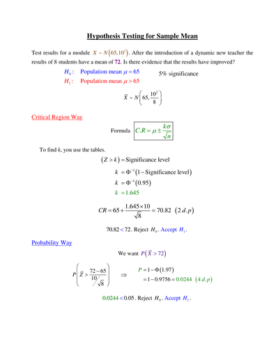Sample Means Worked Example | Teaching Resources Sample Means Worked Example | Teaching Resources