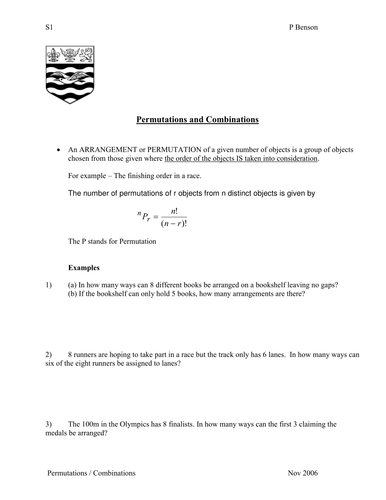 Permutations and Combinations | Teaching Resources