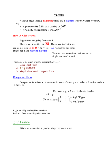 Vectors | Teaching Resources