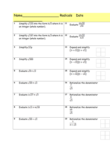 Radical handout | Teaching Resources