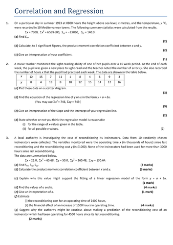 S1 HW Correlation & Regression | Teaching Resources