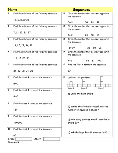 HW sequences | Teaching Resources HW sequences | Teaching Resources