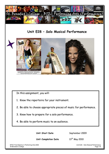 Solo Musical Performance Assignment | Teaching Resources