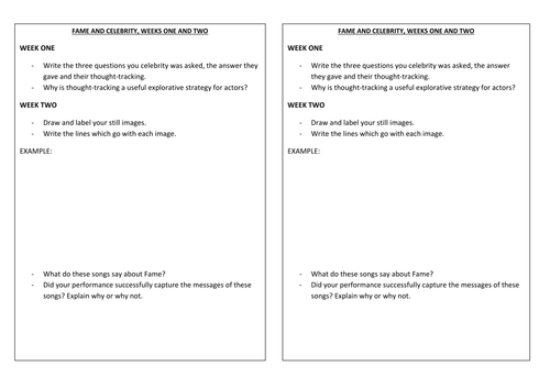 DEVISED WORK THEME OF FAME AND CELEBRITY | Teaching Resources