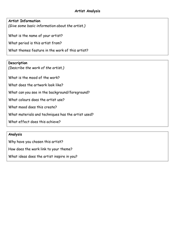 Guidance for Artist Analysis | Teaching Resources