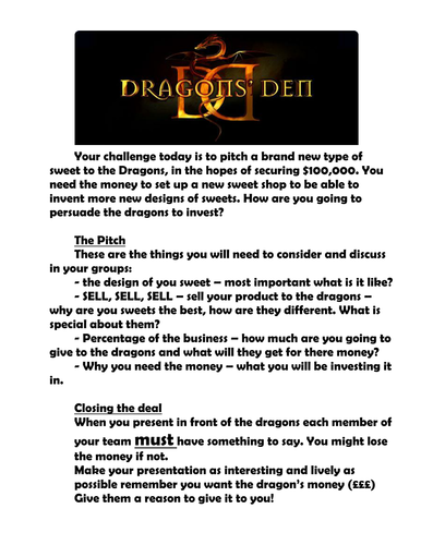 Dragons Den style GCSE coursework ideas pitch by STEVEMAY - UK Teaching ...