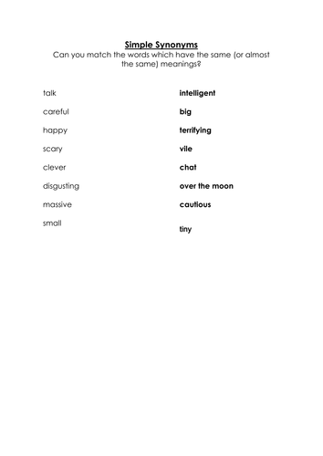 Handout lesson starter Simple Synonyms | Teaching Resources
