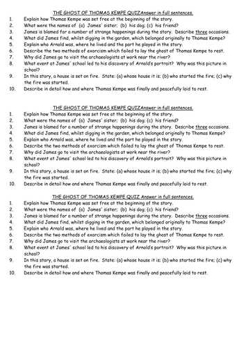 Quiz on the Ghost of Thomas Kempe | Teaching Resources