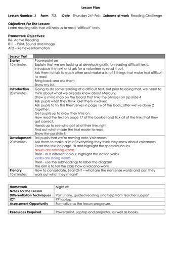 Lesson plan for Reading Skills | Teaching Resources