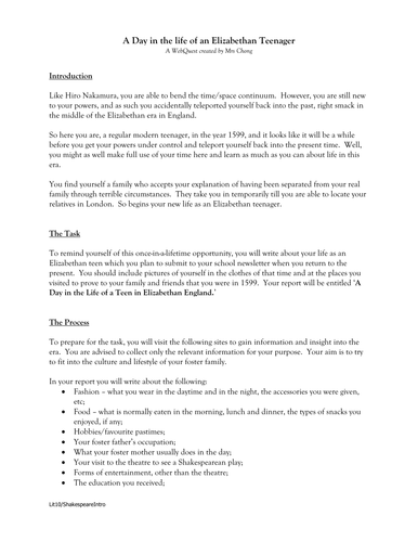 A day in 1599 England | Teaching Resources