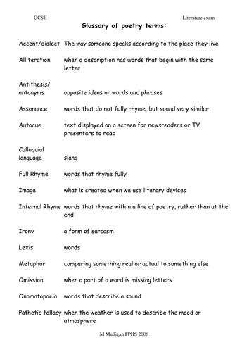 Glossary of poetic devices/ terms | Teaching Resources Glossary of poetic devices/ terms | Teaching Resources