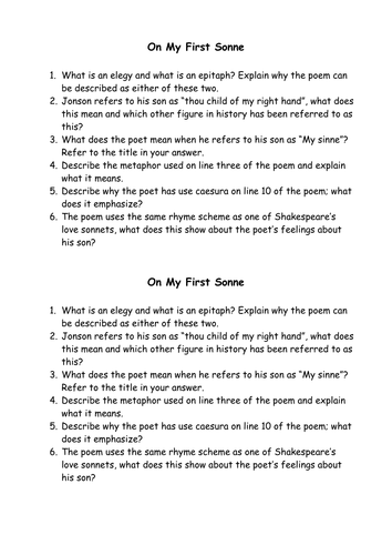 On my first sonne questions | Teaching Resources