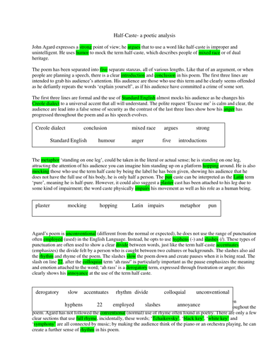 Half Caste fill the gap exercise | Teaching Resources