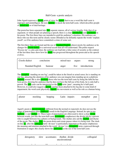 Half Caste fill the gap teacher version | Teaching Resources