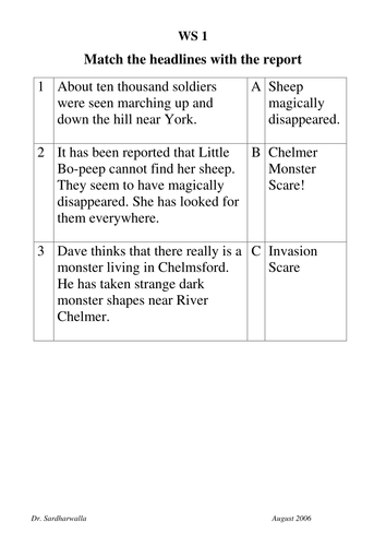 Match Headlines with Reports | Teaching Resources