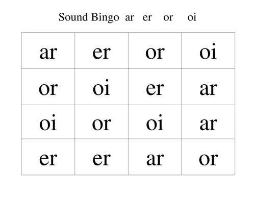Phonics Bingo game boards: ar er or oi | Teaching Resources
