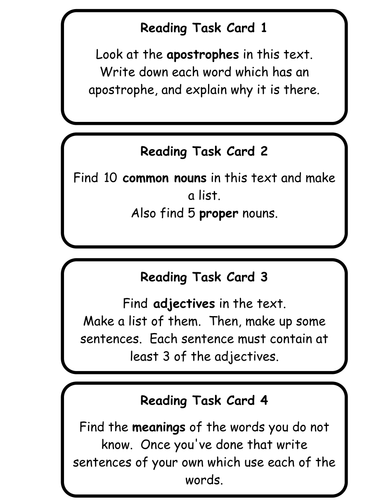 Reading task cards by v3884 - Teaching Resources - TES