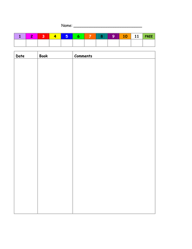 Individual reading record sheet (book bands) | Teaching Resources