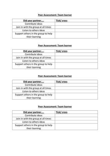 Group work Peer assessment speaking and listening | Teaching Resources