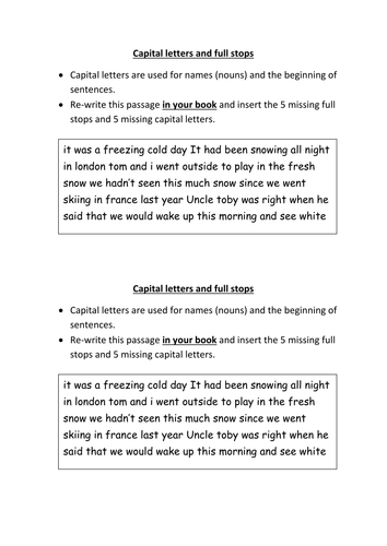 Capital Letters and Full Stops | Teaching Resources