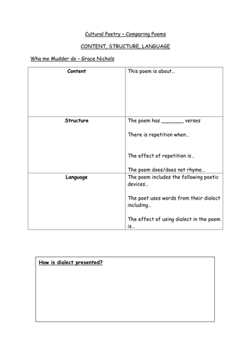 Planning sheet on comparing poems | Teaching Resources Planning sheet on comparing poems | Teaching Resources