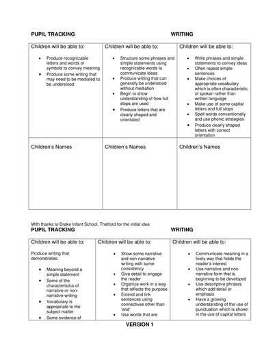 Student Tracking and Assessment sheet for Writing | Teaching Resources