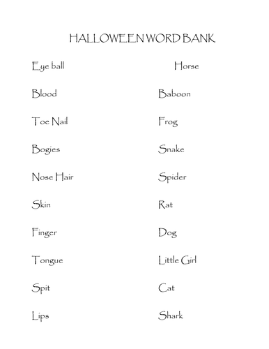 Halloween Word Bank | Teaching Resources