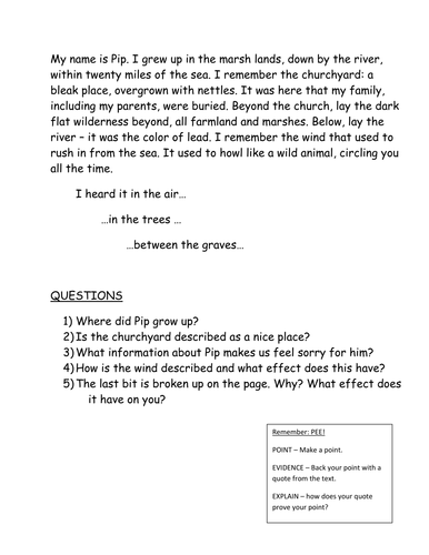 Reading Assessment Based on Great Expectations | Teaching Resources