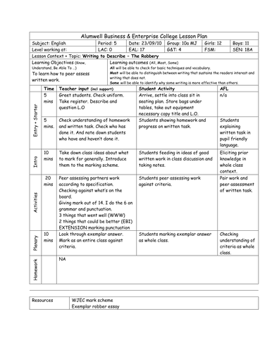Lesson 5 - Writing to Describe - The Robbery | Teaching Resources
