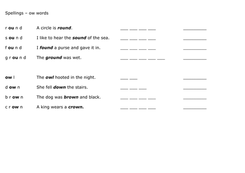 ow spellings - more difficult | Teaching Resources