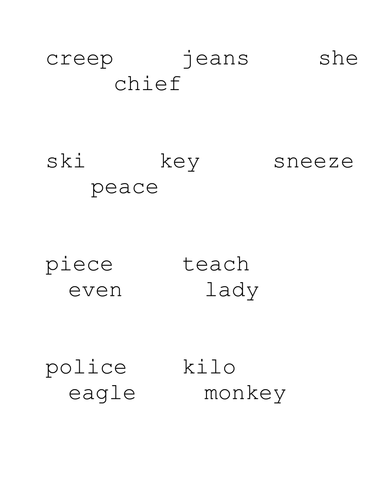 "Ee" words | Teaching Resources