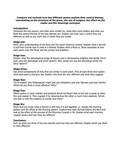 Essay Plan For Comparing Sonnets | Teaching Resources