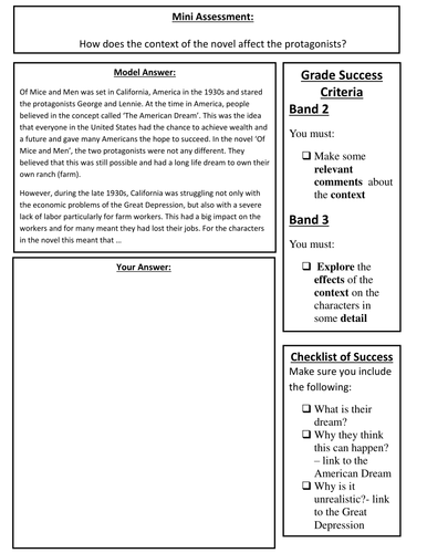 Of Mice and Men Mini Assessment | Teaching Resources