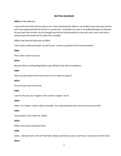 A View From A Bridge - extracts from the play | Teaching Resources