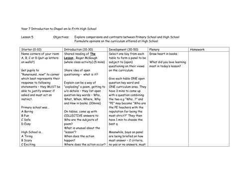 Transition - Intro To School lesson | Teaching Resources