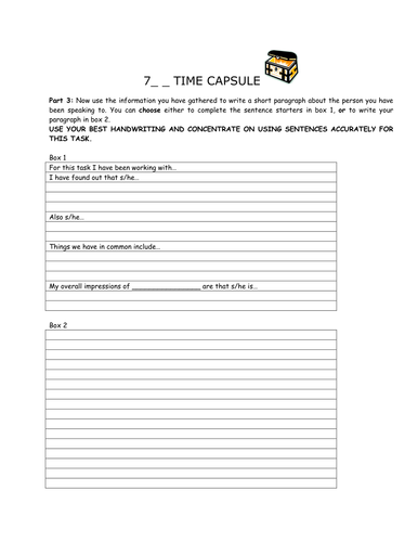 Time Capsule Planning Sheet by MissRathor - UK Teaching Resources - TES