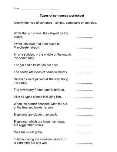 Types Of Sentences handout | Teaching Resources