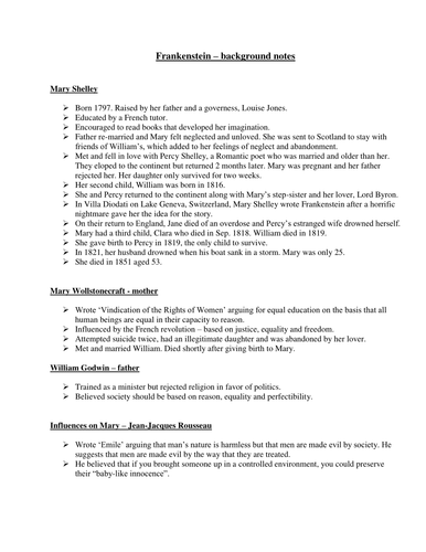 Frankenstein - Background Notes | Teaching Resources