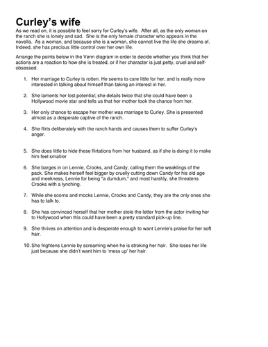 Of Mice and Men Curley's Wife Venn Points | Teaching Resources