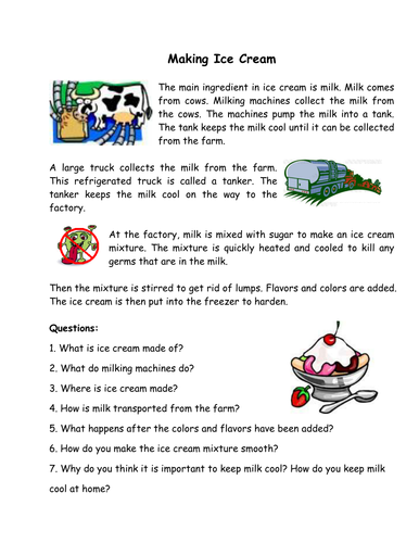Reading Comprehension - Making Ice Cream by carolebeachill - UK ...