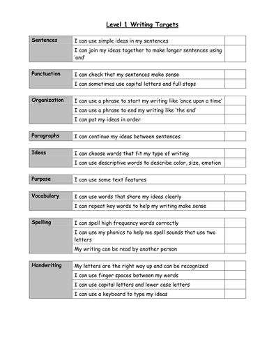 Writing Targets | Teaching Resources