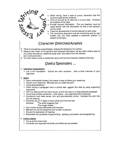 Writing a Literature Essay: Character | Teaching Resources