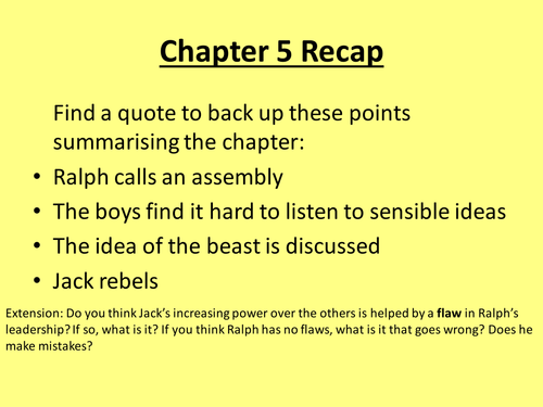 LOTF Chapter 5 Recap and Chapter 6 | Teaching Resources