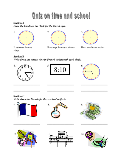 Quiz on school subjects; opinions & time | Teaching Resources