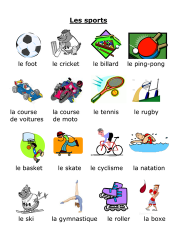 Sports vocab sheet with pictures | Teaching Resources