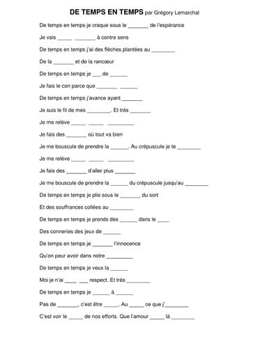 French song: de temps en temps | Teaching Resources