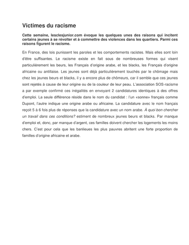 Article on relationship between racism & crime | Teaching Resources