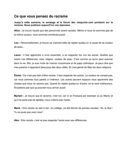 Article discussing results of survey about racism | Teaching Resources